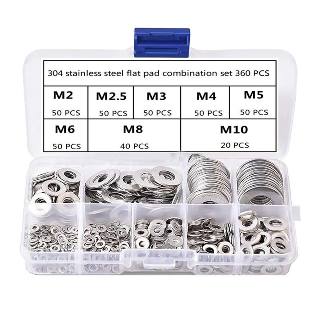 BTOER 360pcs Stainless Steel Flat Washer Plain Gasket Rings Assortment ...