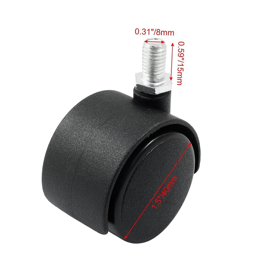 BTOER 4pcs 1.5 Inch Swivel Caster Wheels Black Nylon M8 Threaded Stem ...