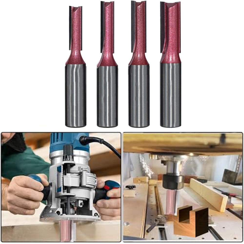 BTOER 4pcs Carbide Tipped Router Bit Set Straight Milling Cutter ...
