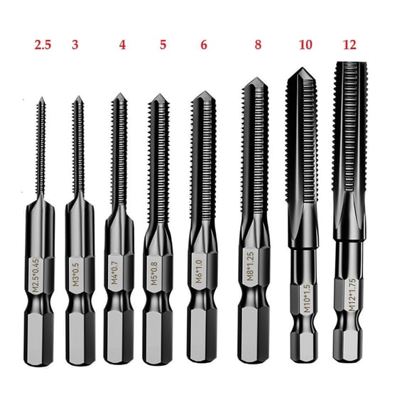 BTOER 8PCS Tap Drill Bit Hex Shank HSS Threaded Bit Screw Machine ...