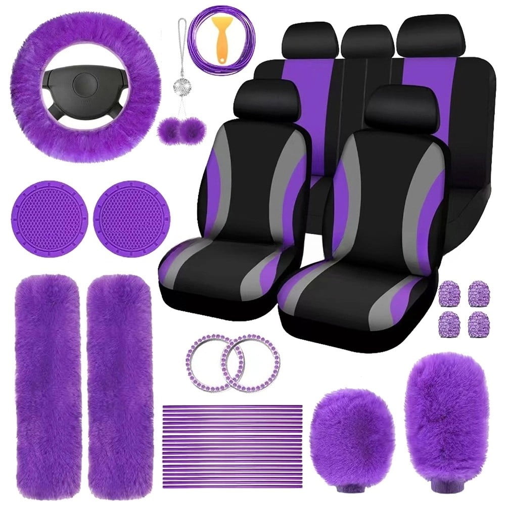 BTOER Car Cover Full Set Plush Steering Wheel Cover Fluffy Soft Wool ...