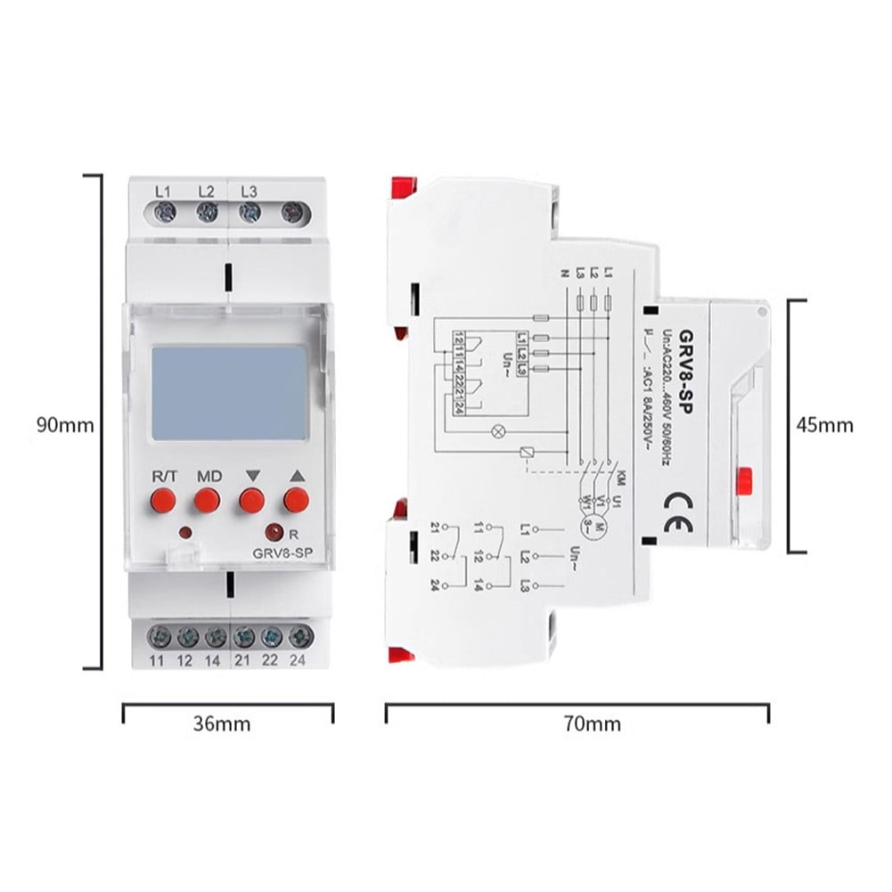 BTOER GRV8-SP Surge Protection Relay 380V Three-phase Digital Voltage ...