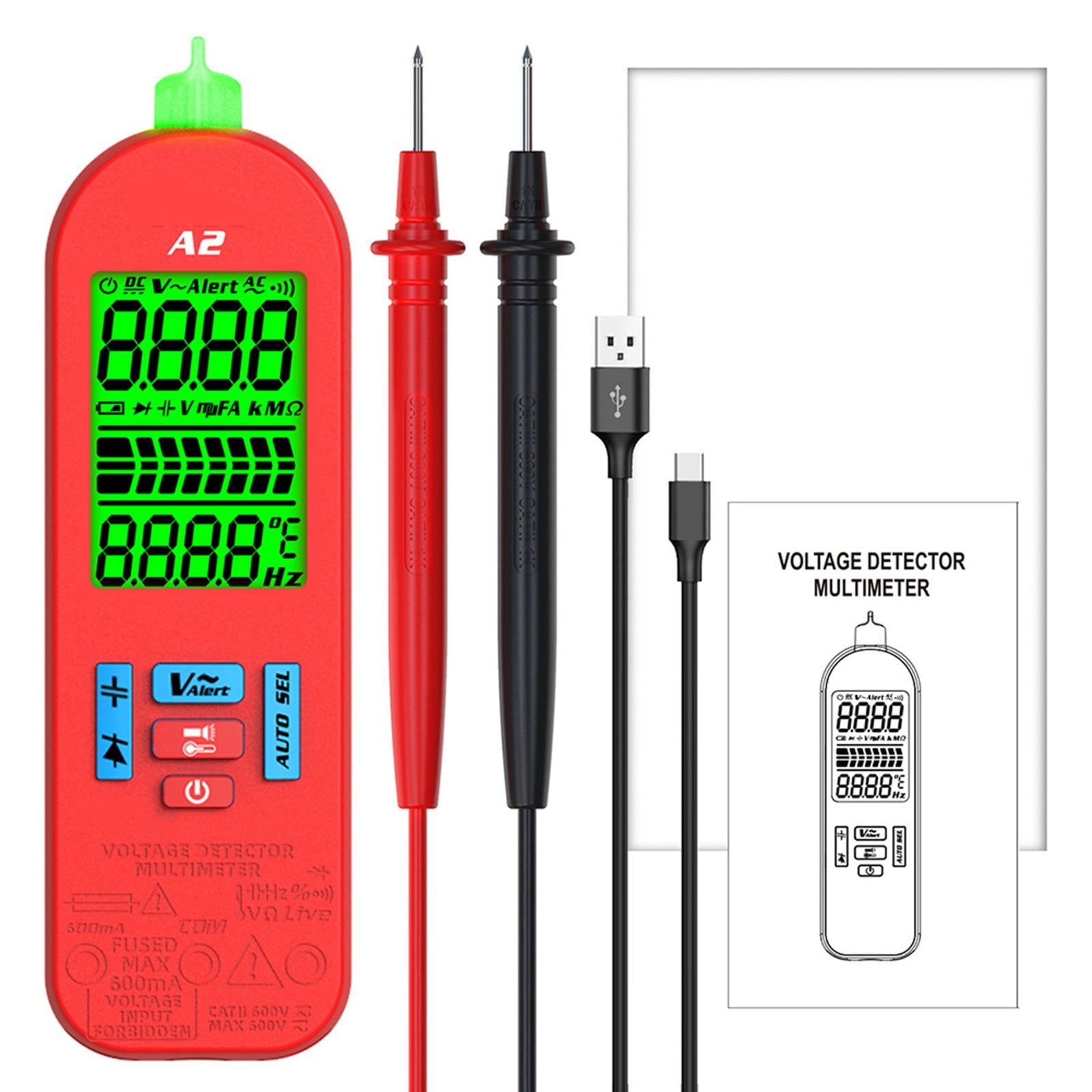BTOER Mini digital pen multimeter automatic range for A2 rechargeable ...