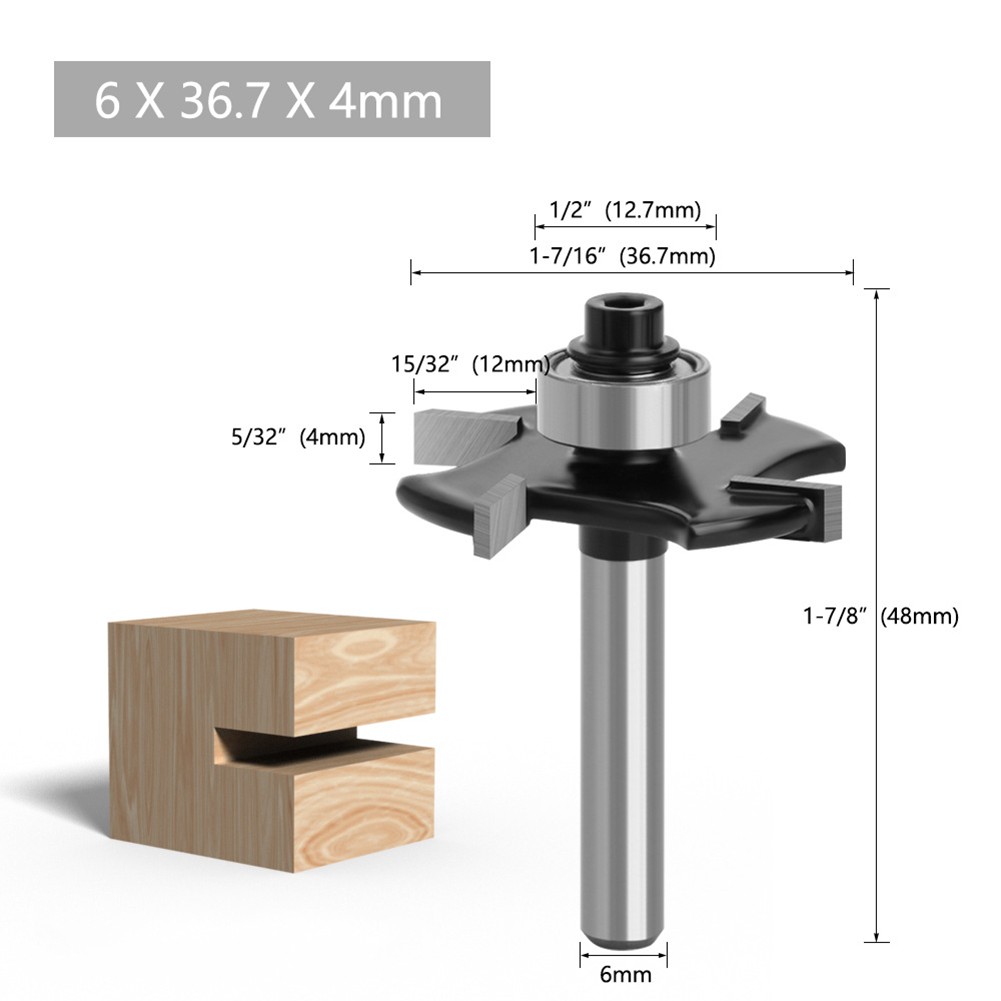 BTOER T-Type Router Bit 6MM Or 1/4 Handle Grooving Cutter Woodworking ...