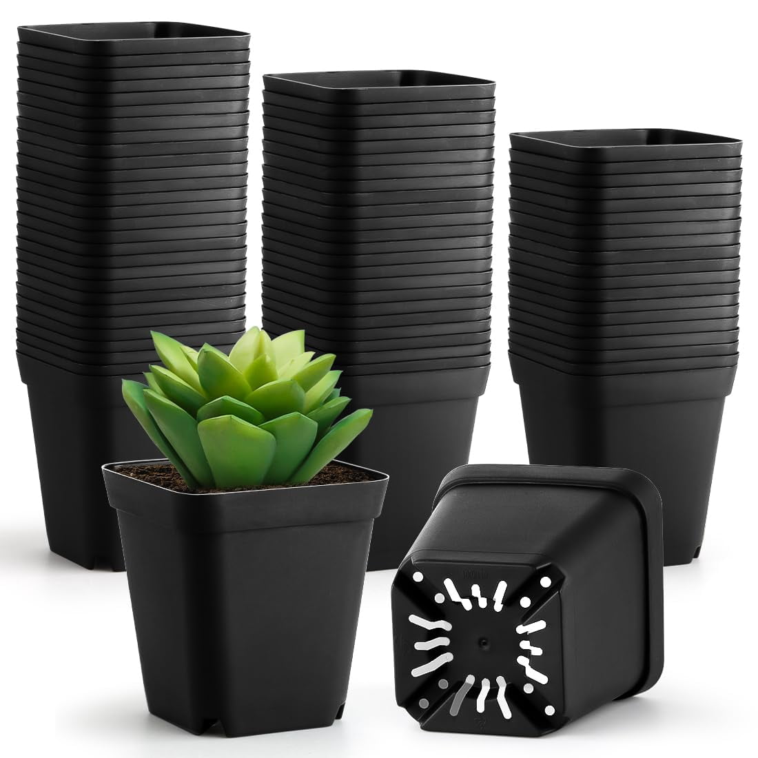 BTPLASTIK 80 PcsTRDN Nursery Pots 4 Inch, Plastic Seed Starting Pot with Drainage Holes, Sturdy ...