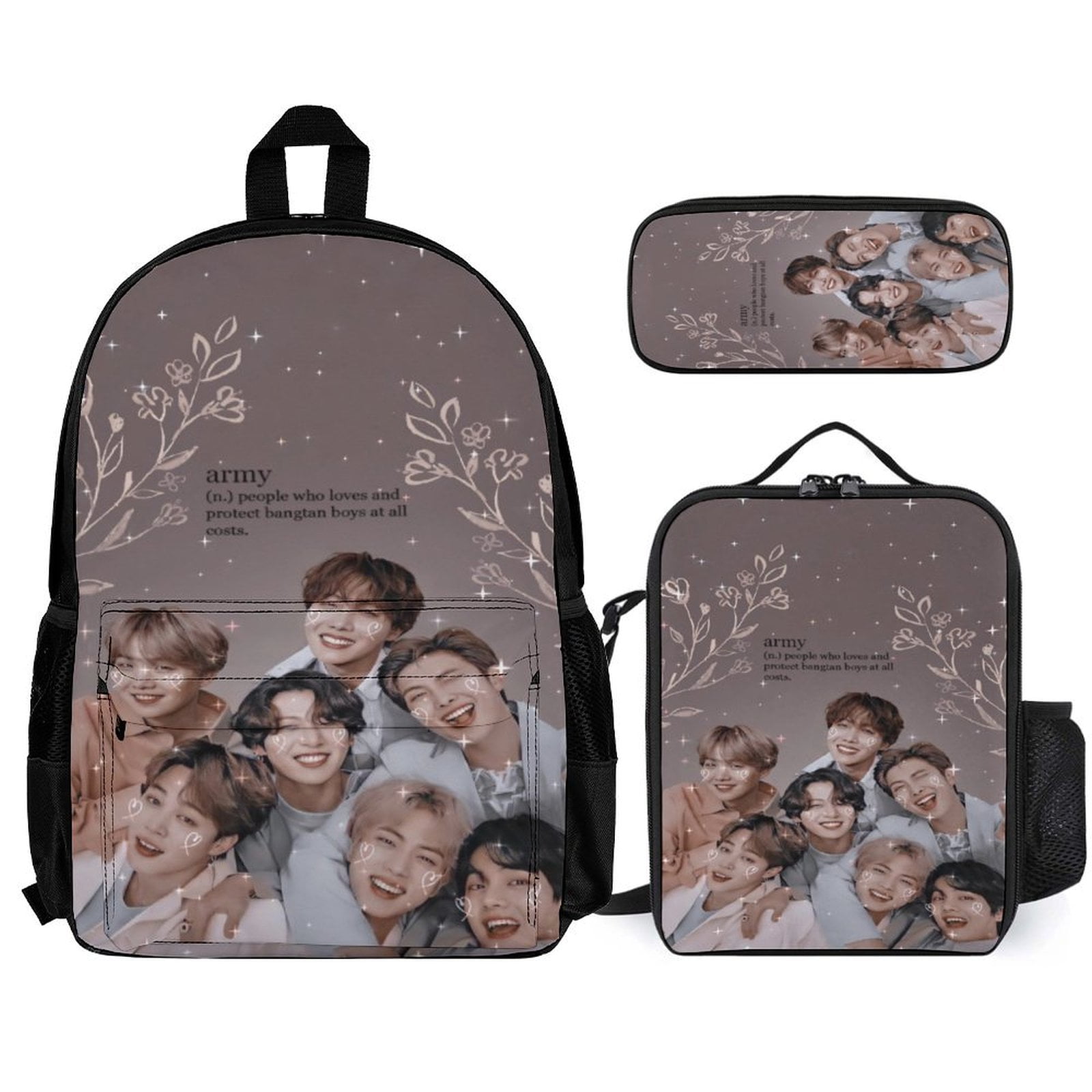 BTS Backpack Set 16.5In Backpacks with Pencil Case Lunch Bag Lunch Box ...