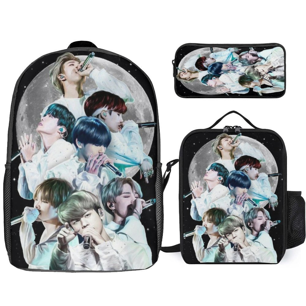 BTS Backpack Set Cartoon Backpacks with Pencil Case and Lunch Bag Lunch ...