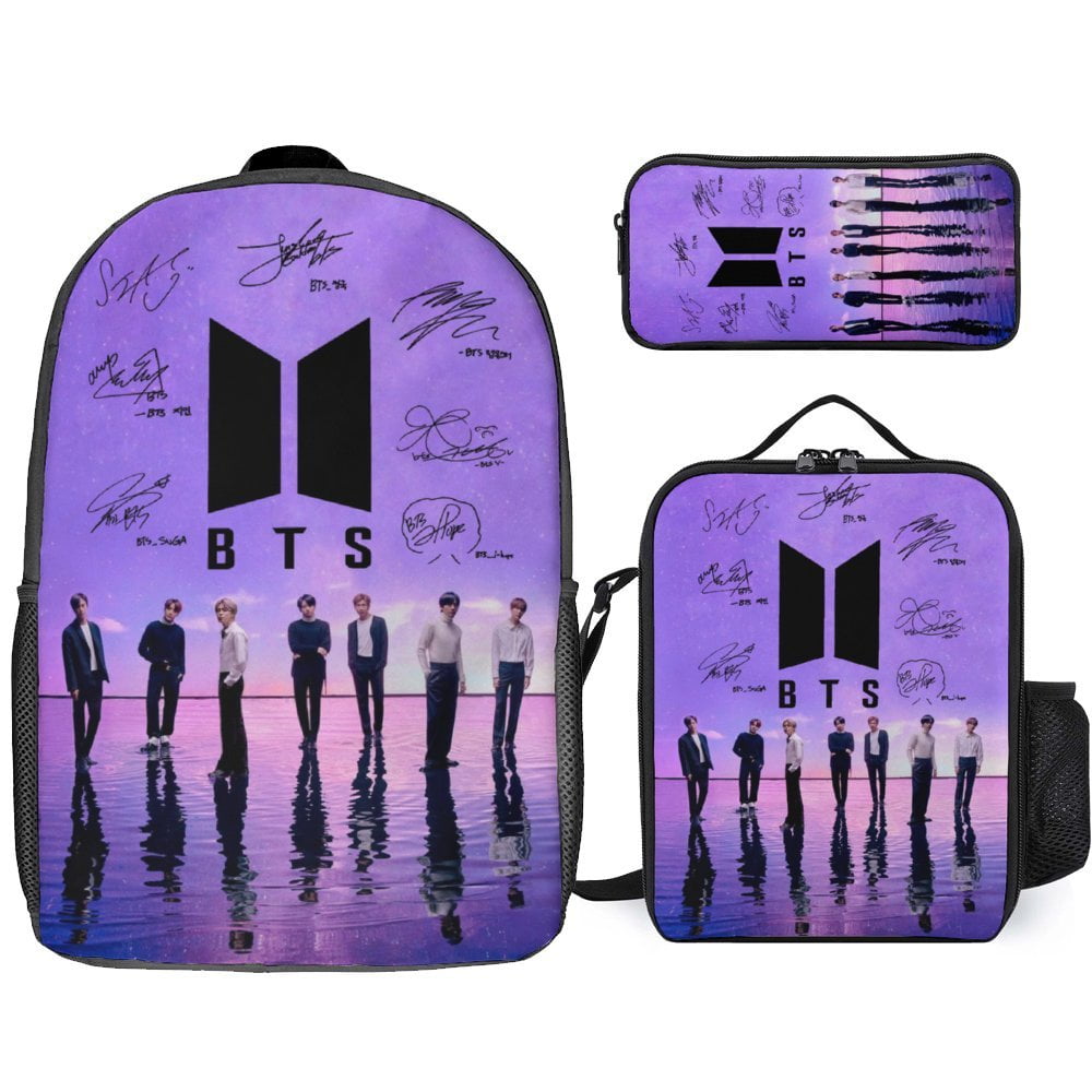 BTS Backpack Set Cartoon Backpacks with Pencil Case and Lunch Bag Lunch ...