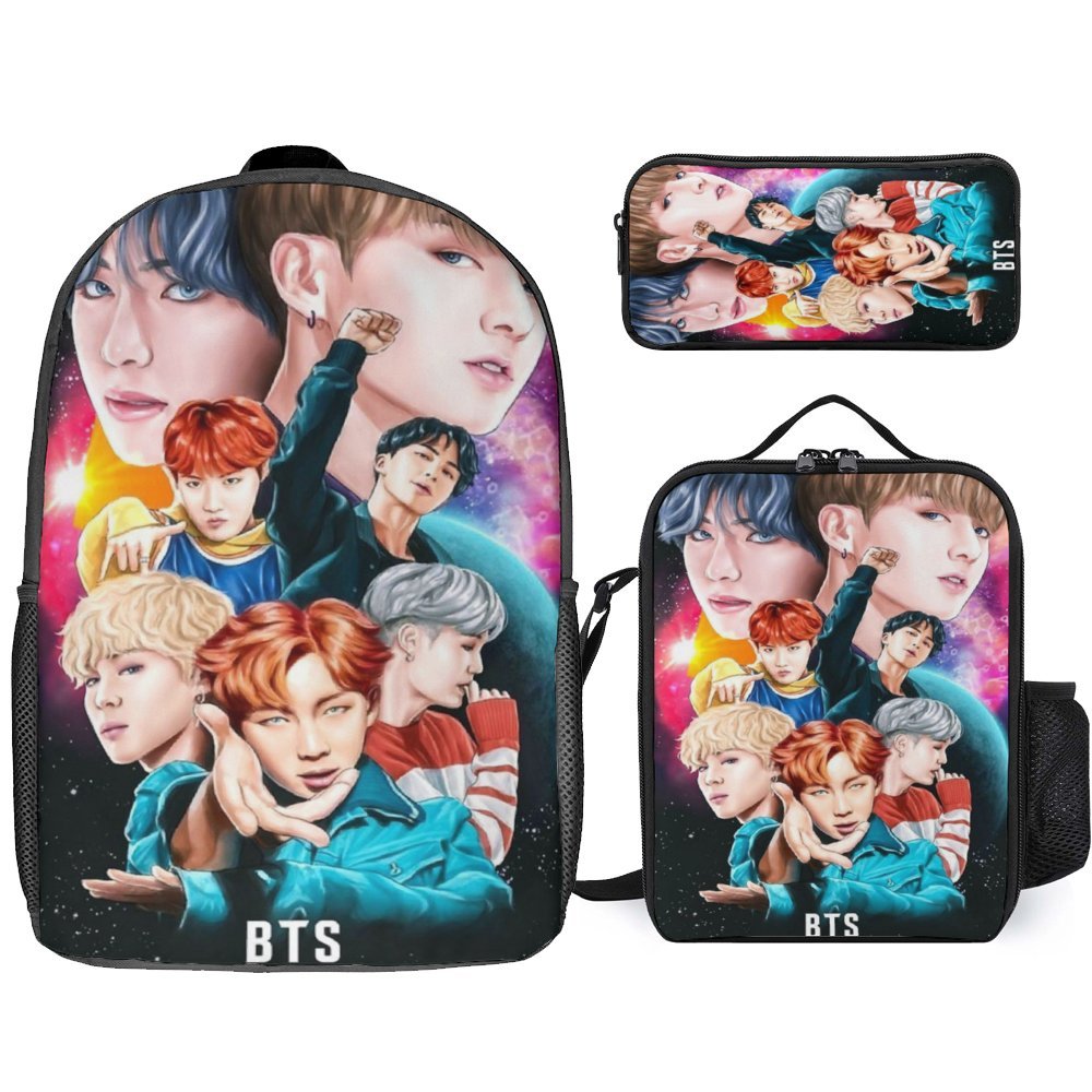 BTS Backpack Set Cartoon Backpacks with Pencil Case and Lunch Bag Lunch ...