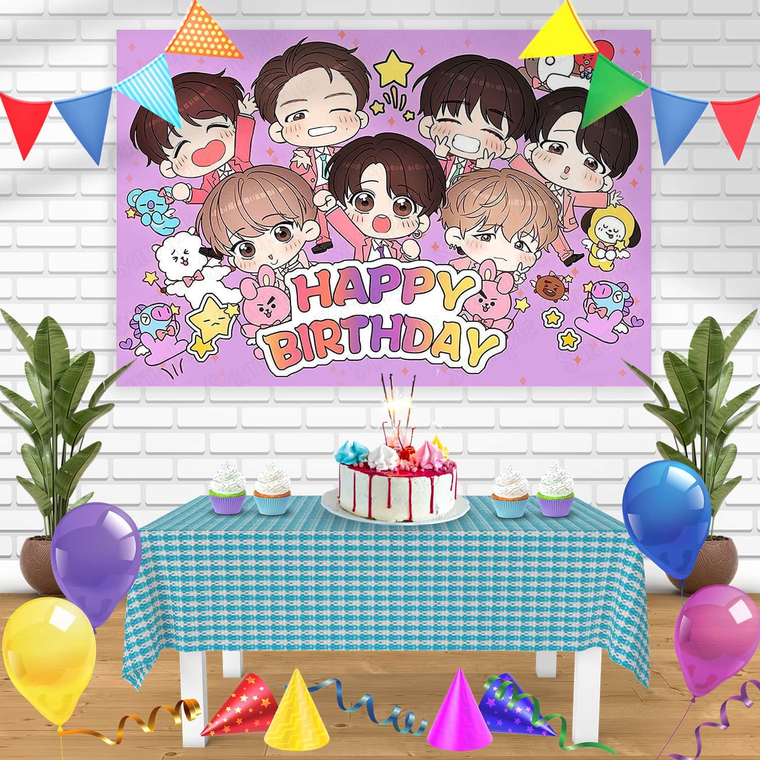BTS Bangtan Boys Band Bn Birthday Banner Personalized Party Backdrop ...