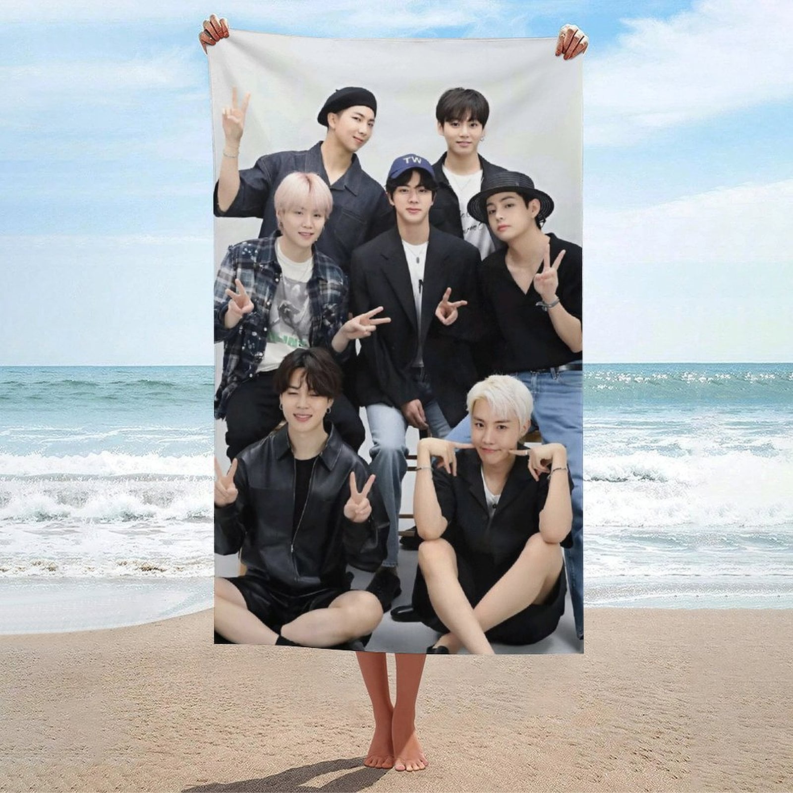 BTS Bath Towel Ultra-Soft Sand-Free Beach Towel Lightweight Versatile ...