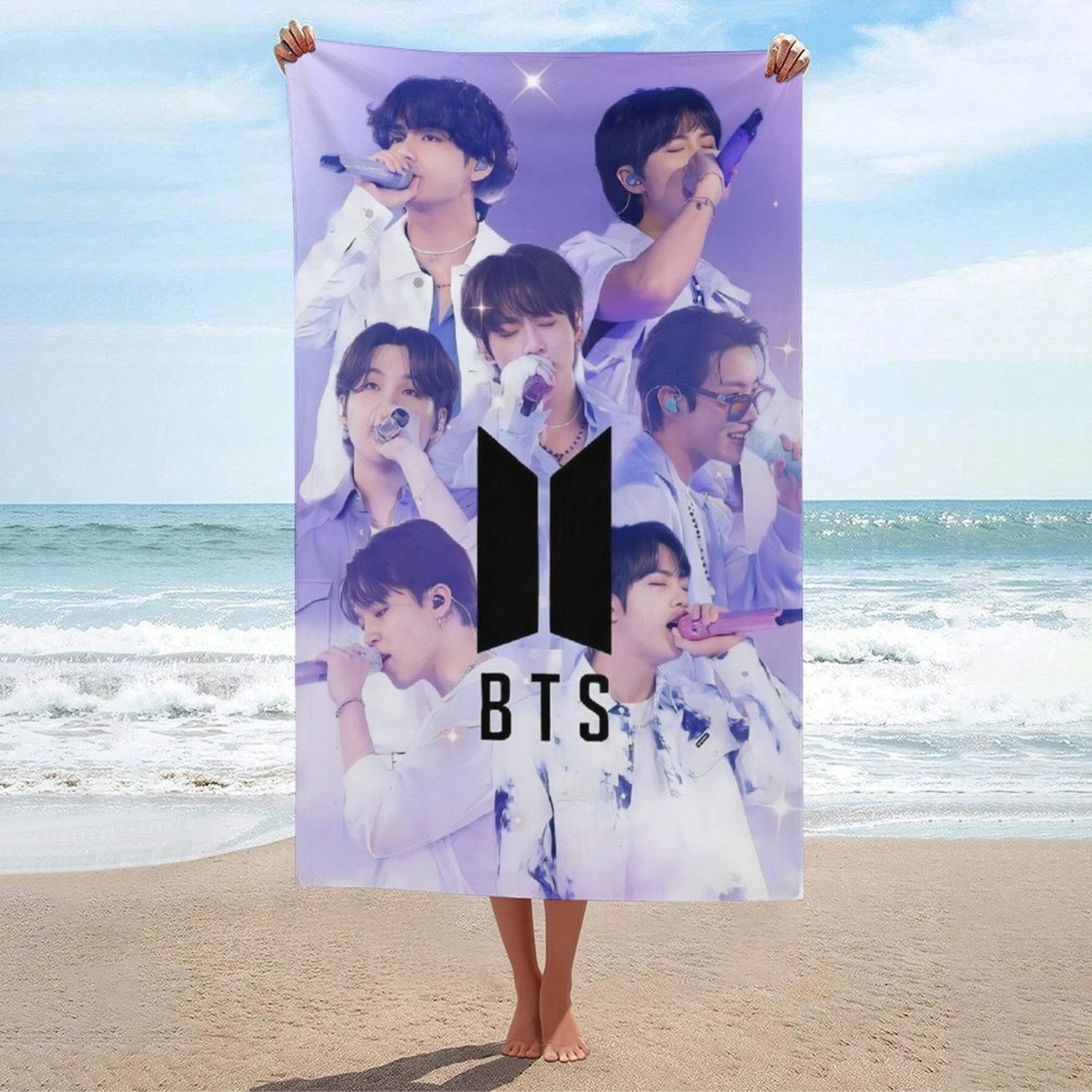 BTS Bath Towel Ultra-Soft Sand-Free Beach Towel Lightweight Versatile ...