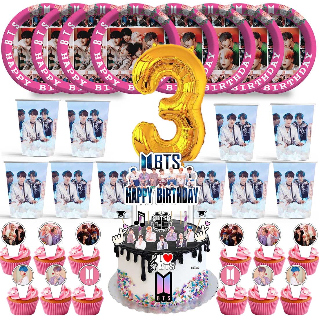 BTS Birthday 3rd Cups Party Supplies Plates Fans Decorations Cake ...