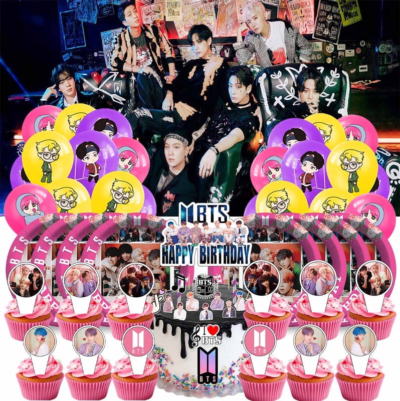 BTS Birthday Party Supplies Balloons Plates Decoration Cake Topper ...