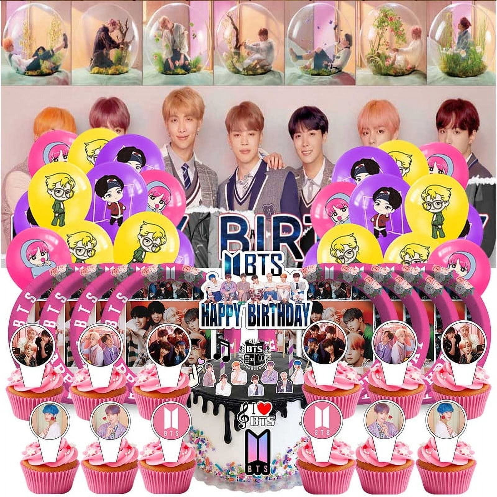 BTS Birthday Party Supplies Balloons Plates Decoration Cake Topper ...