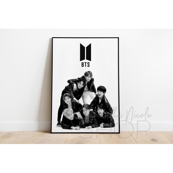 BTS Group Photo Poster - K-Pop Band Black and White Wall Art - 8x12 ...