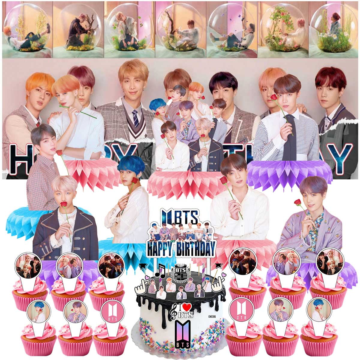 BTS Honeycomb Centerpieces Table Toppers Decorations for Birthday ...