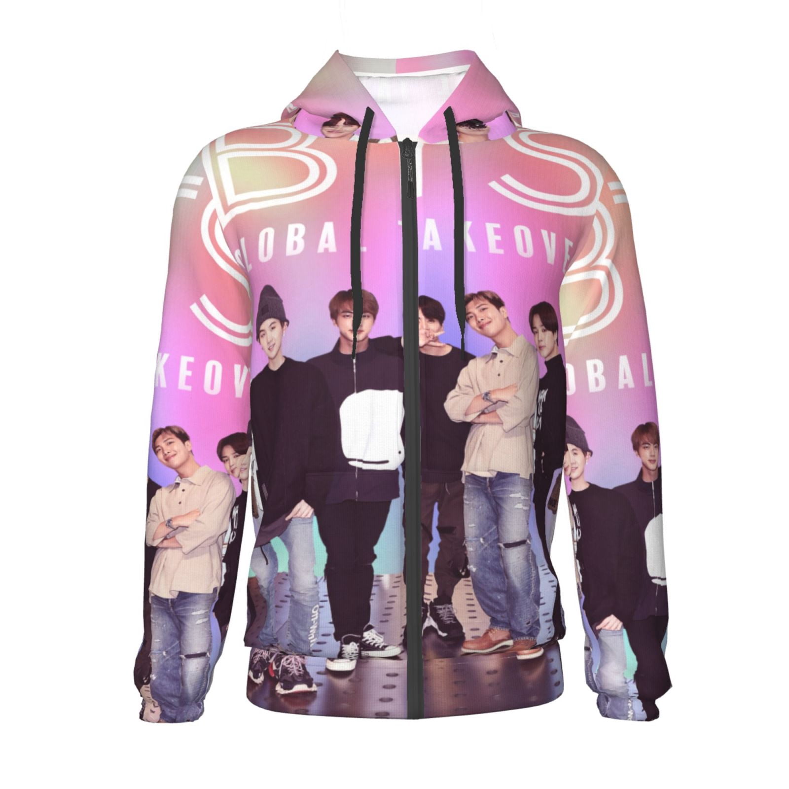 BTS Hoodies Novelty Zipper Hooded Sweater Casual Warm Jackets Sports ...