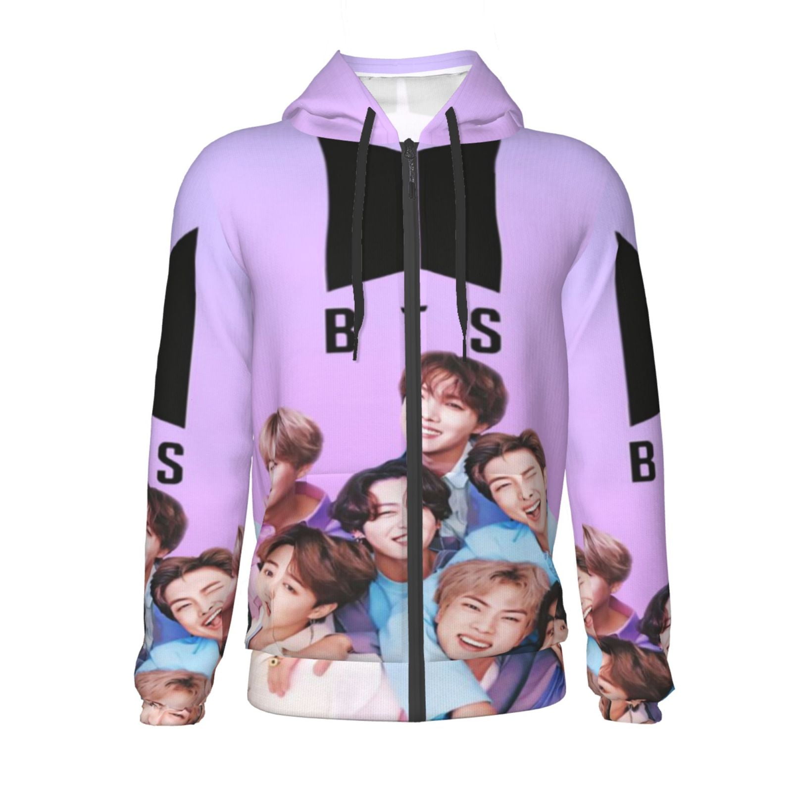 BTS Hoodies Novelty Zipper Hooded Sweater Casual Warm Jackets Sports ...