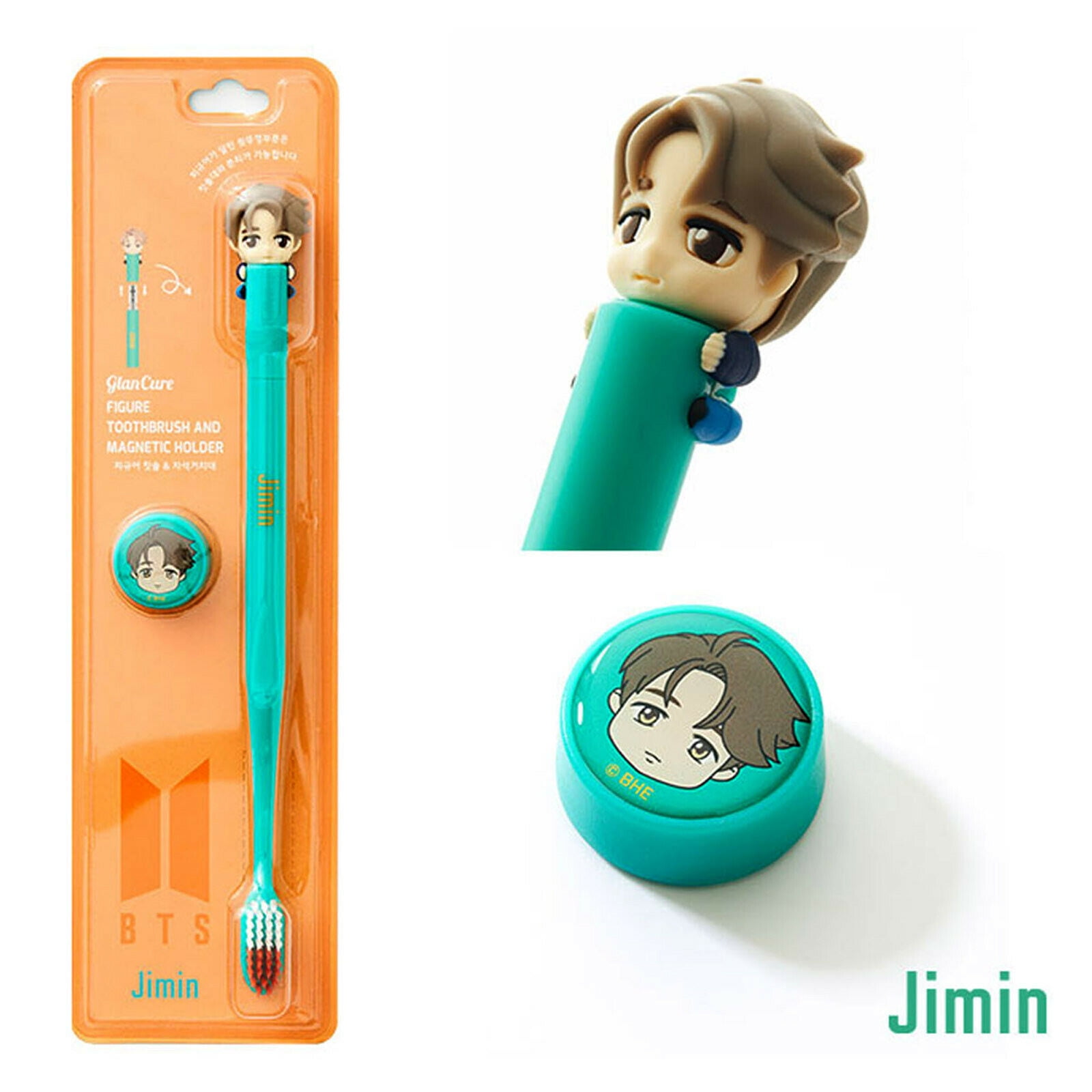 BTS Jimin Character Figure Toothbrush plus Magnetic Wall Holder, ABS ...