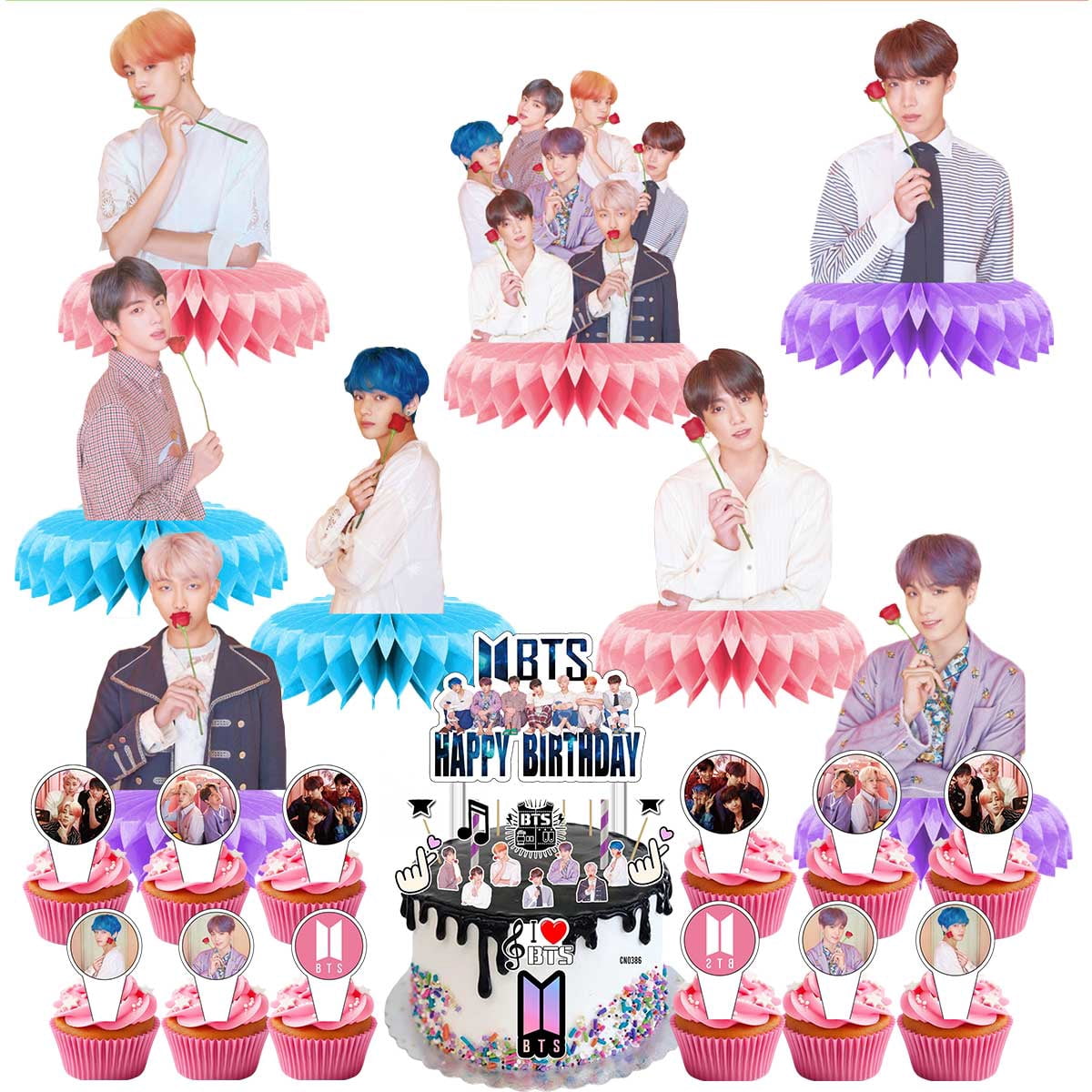 BTS Party Decor Supplies Honeycomb Centerpieces Table Toppers Cake ...