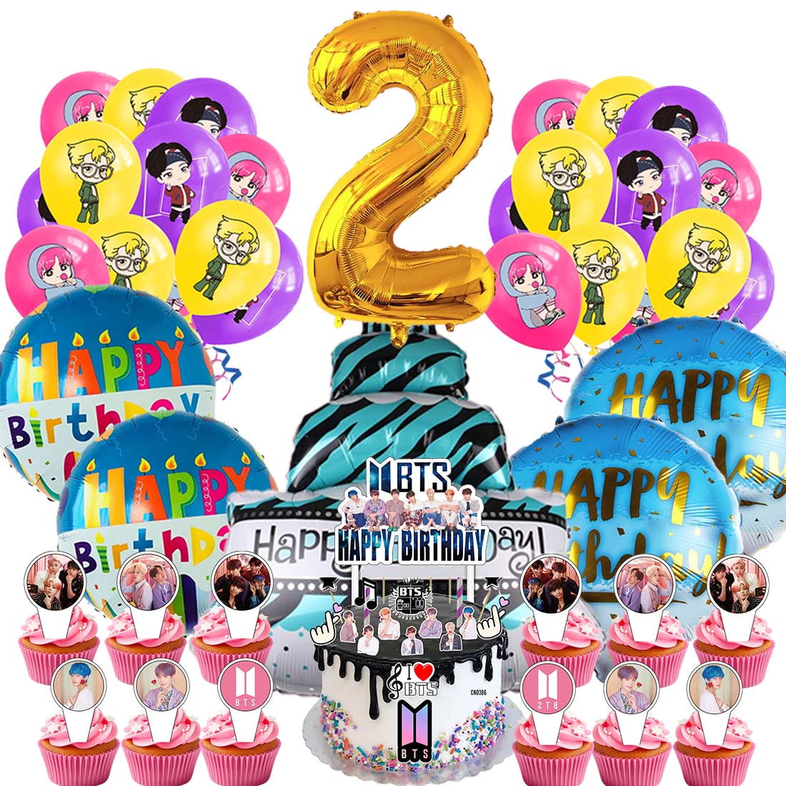 BTS Party Supplies 2nd Decor Kit Balloons Birthday Cake Topper ...