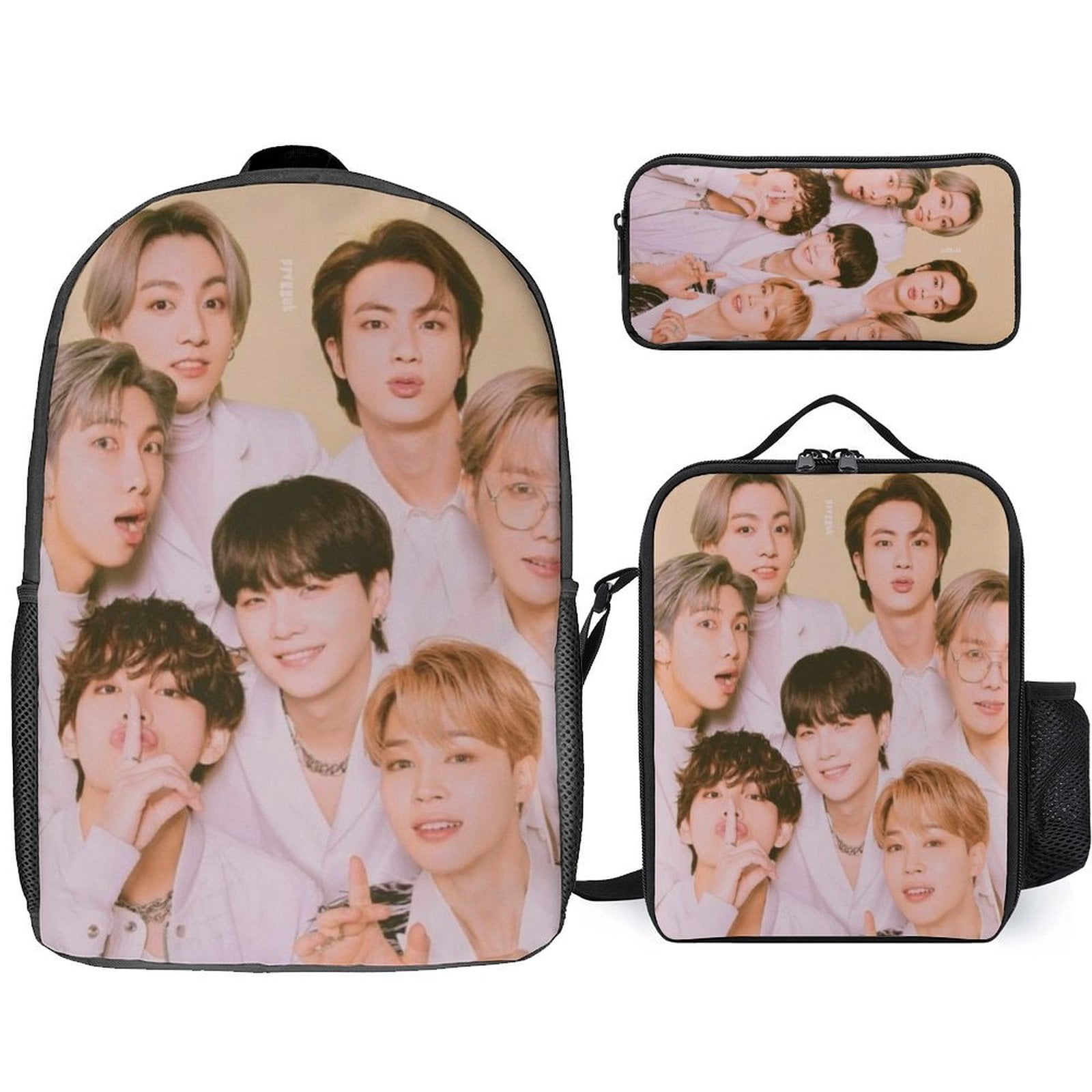 BTS Printed Backpack with Lunch Bag Pencil Case 3 Piece Set Combination ...