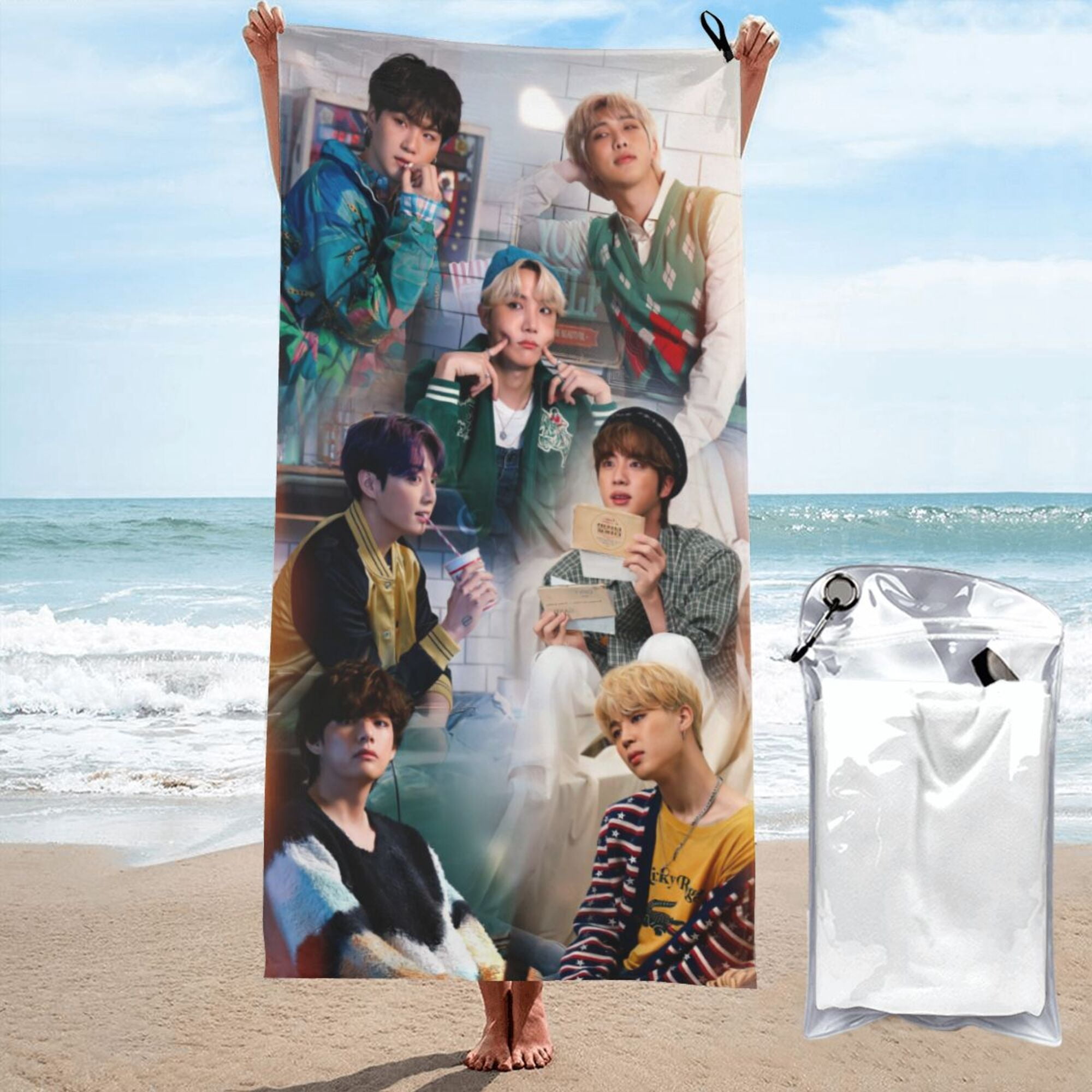 BTS Quick Dry Towel,Cartoon Anime Beach Towel Microfiber Absorbent Soft ...