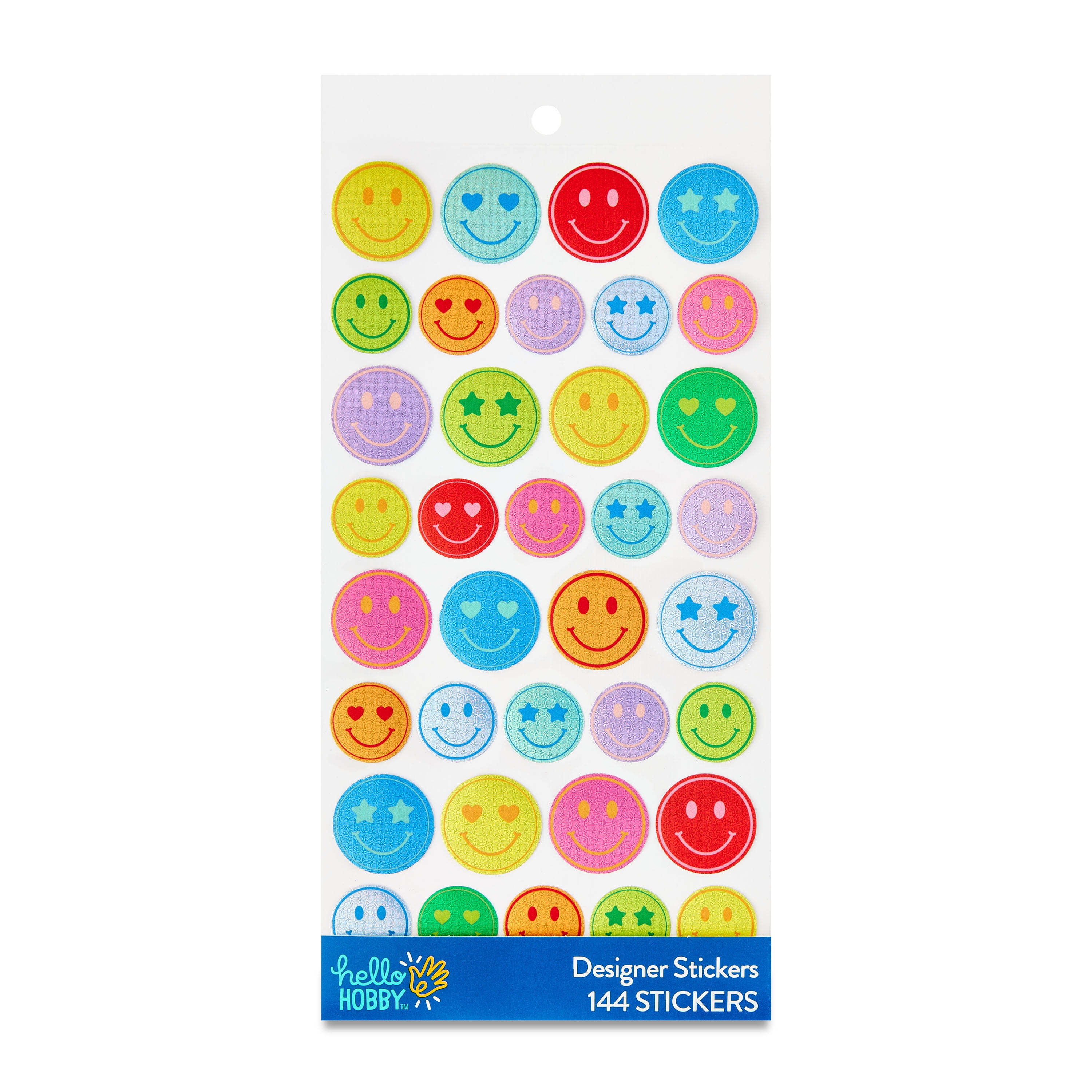 Hello Hobby Multicolor Glitter Smiley Faces Stickers, 144 Count Bright ...