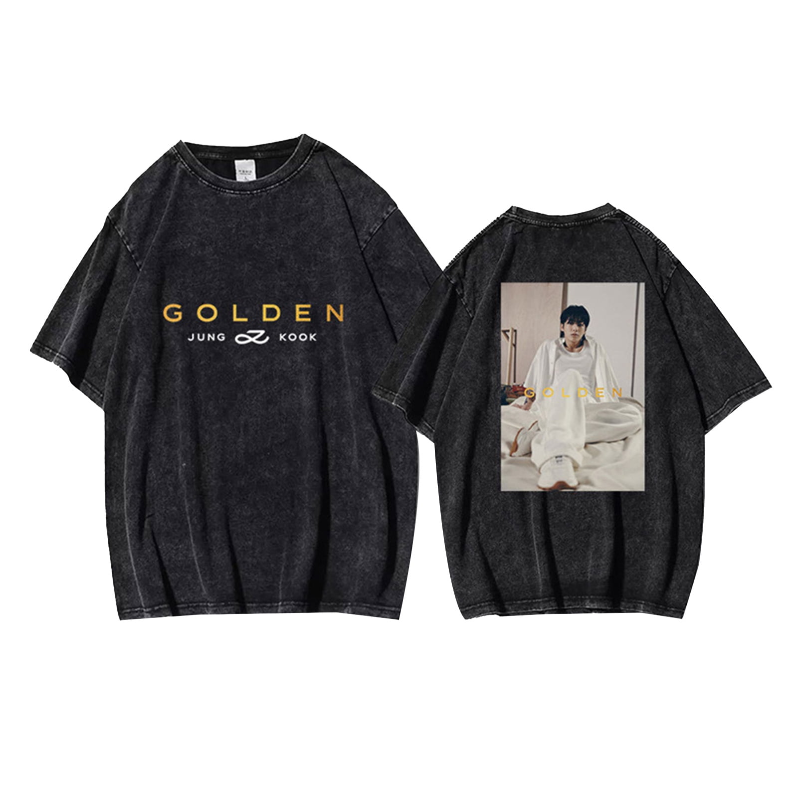 BTS T-shirt Jungkook T-shirt Unisex Black Washed Kpop Tee GOLDEN Single Solo Vintage Short ...