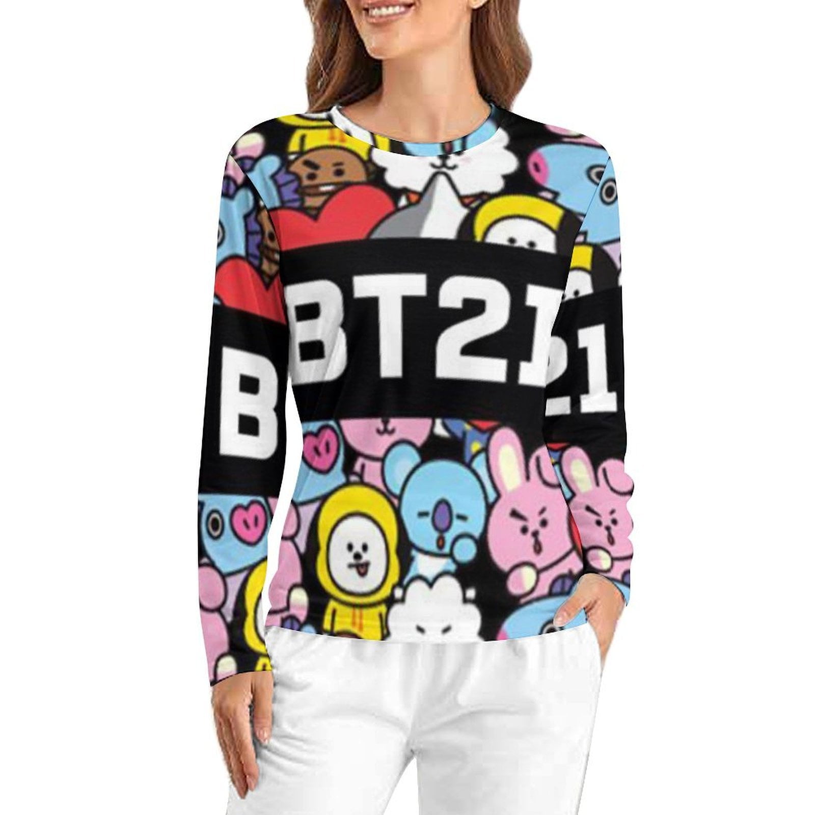 BTS Womens Pajama Top Crew Neck Long Sleeve T-Shirt Sleep Shirts Casual ...