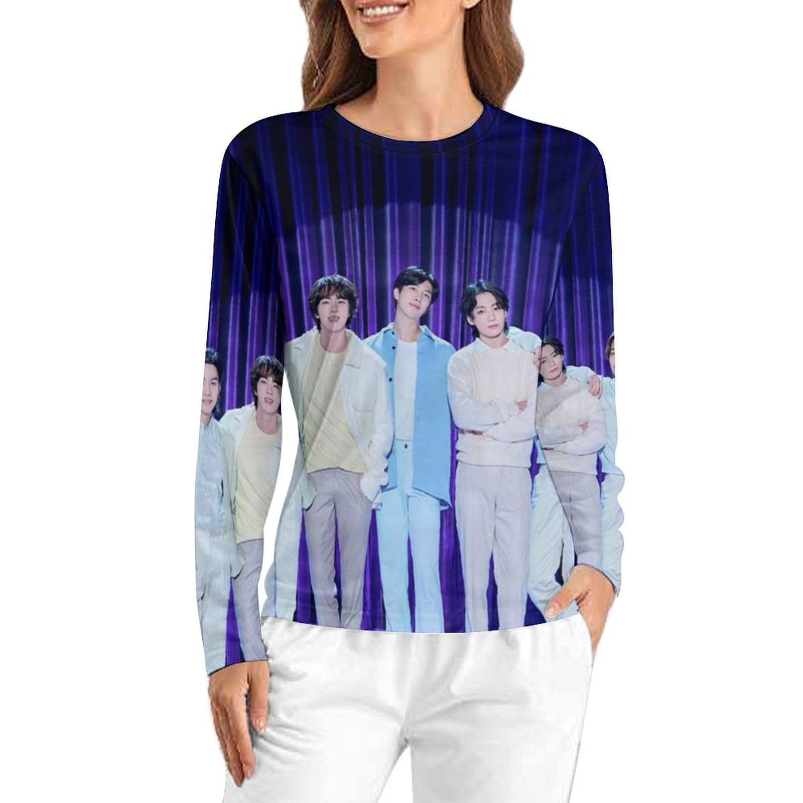 BTS Womens Pajama Top Crew Neck Long Sleeve T-Shirt Sleep Shirts Casual ...