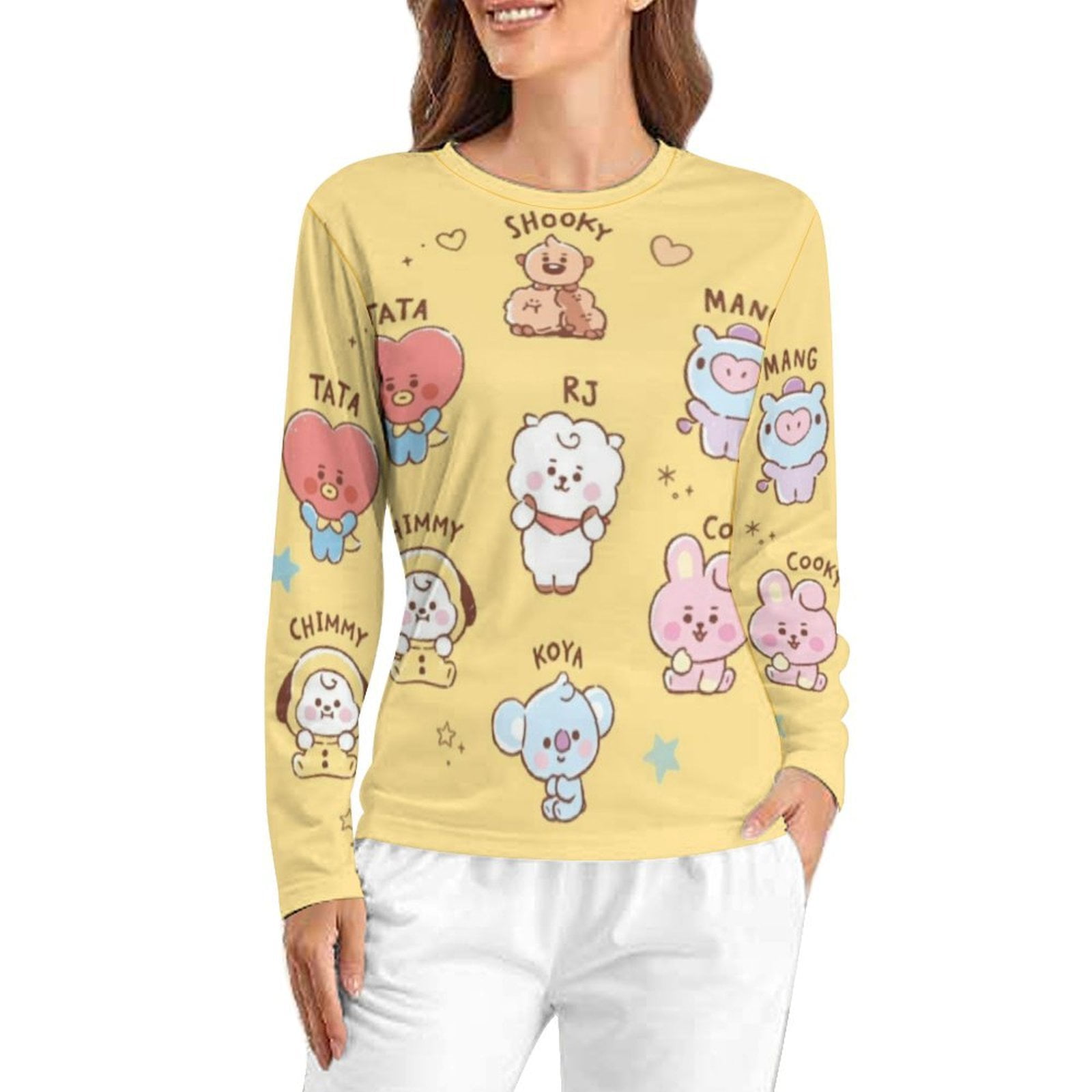BTS Womens Pajama Top Crew Neck Long Sleeve T-Shirt Sleep Shirts Casual ...