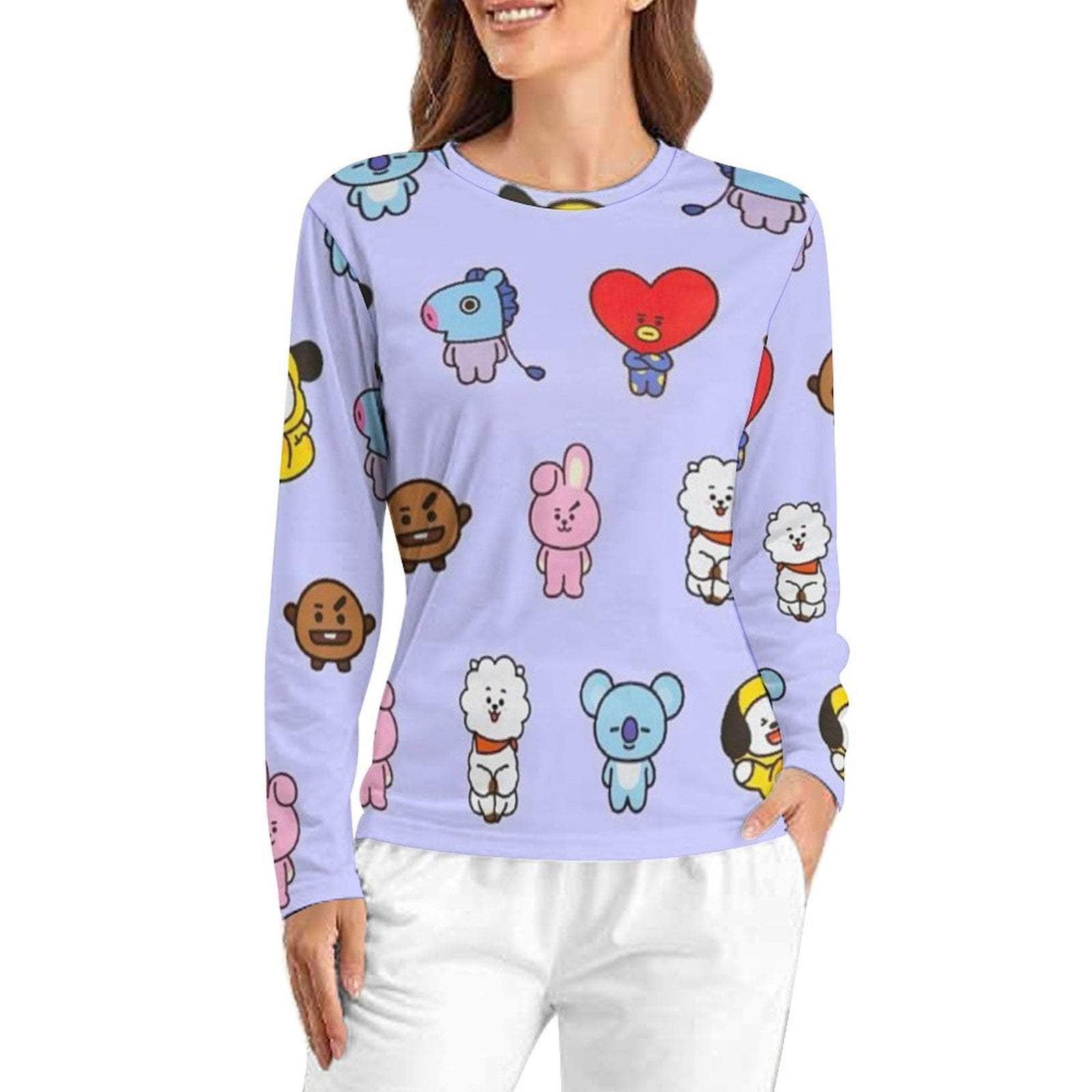 BTS Womens Pajama Top Crew Neck Long Sleeve T-Shirt Sleep Shirts Casual ...