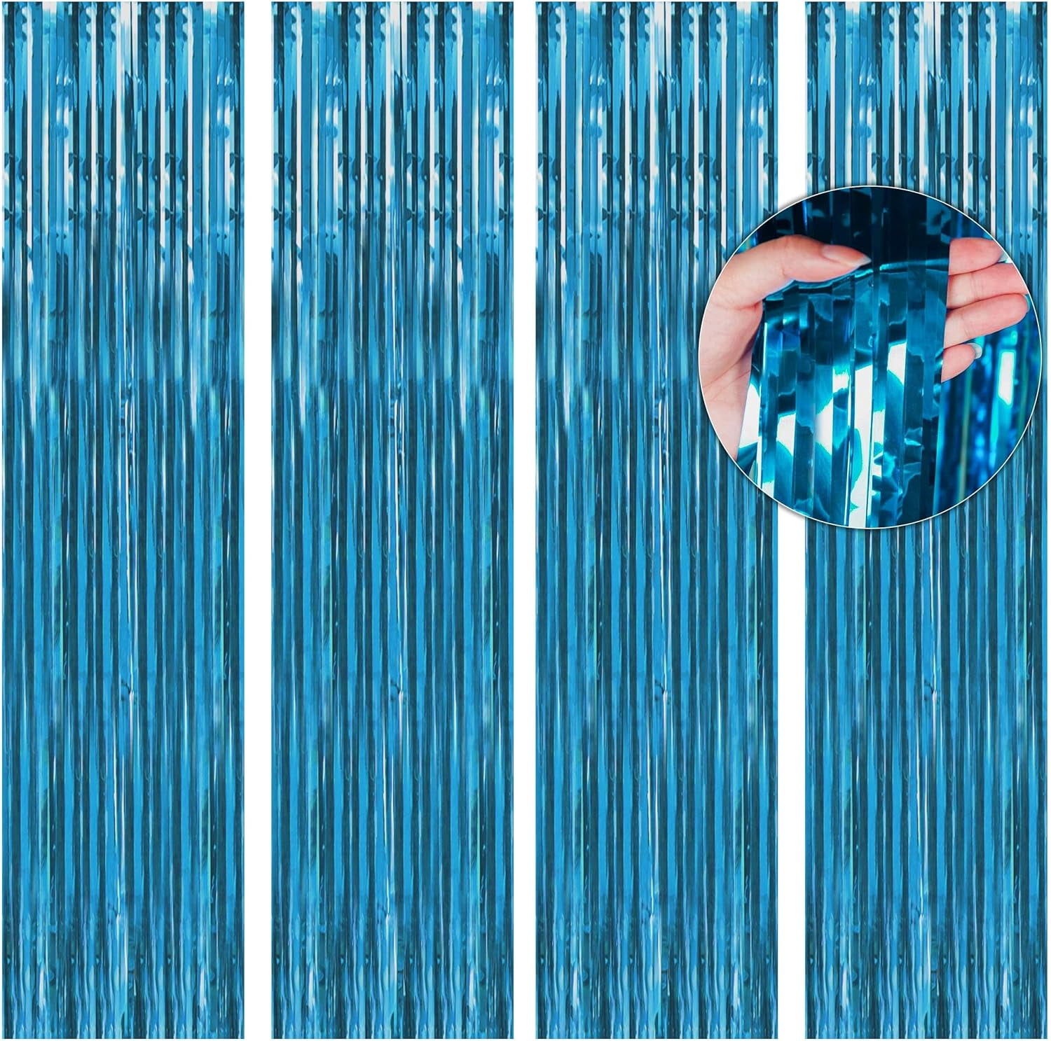 BTSD-home Aquamarine Foil Fringe Curtain, Metallic Photo Booth Backdrop ...