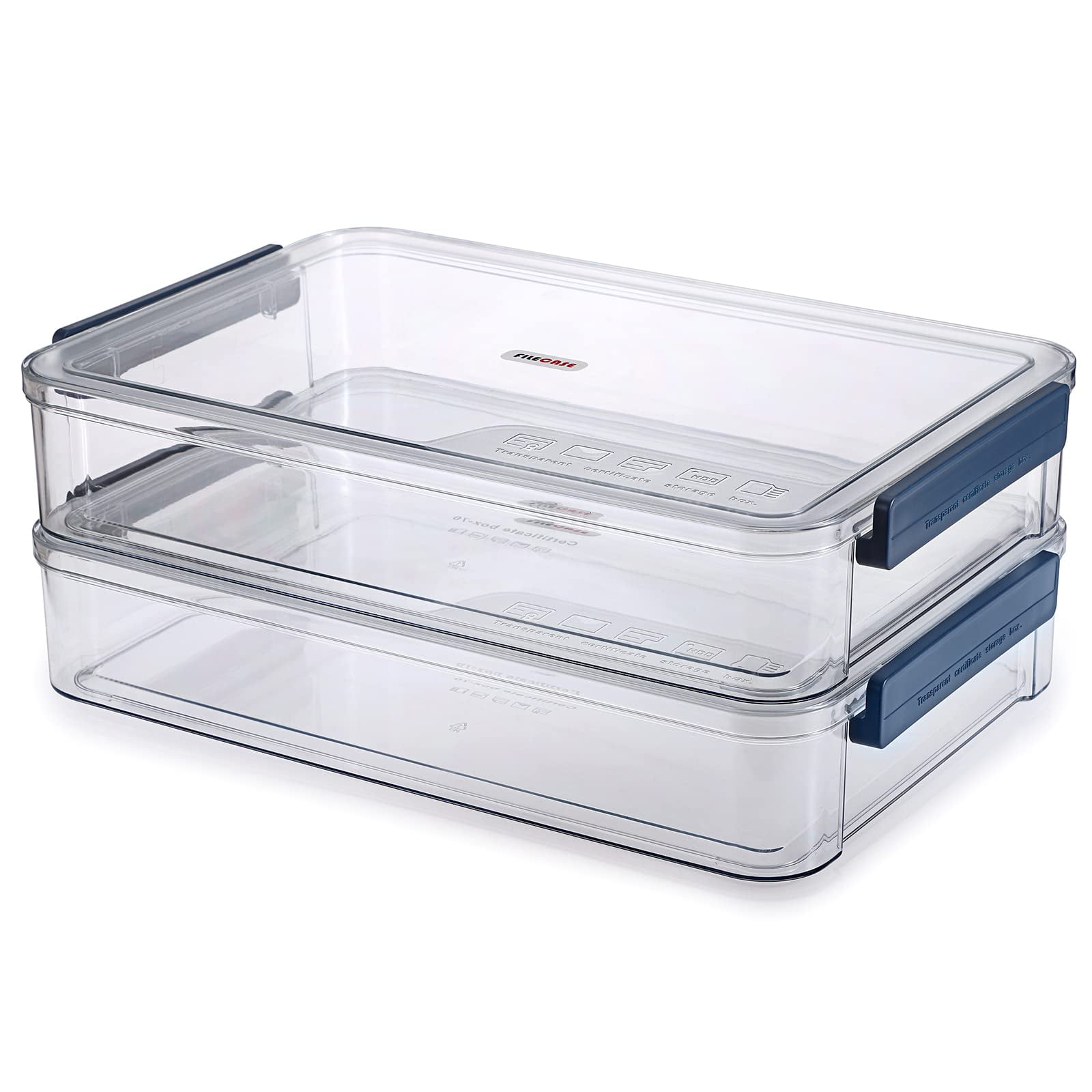 BTSKY 2 Pack Clear Plastic Stackable Storage Box File Protector Case ...
