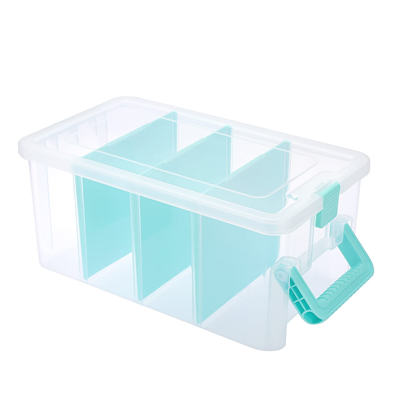 BTSKY Clear Plastic Dividing Storage Box with 4 Compartments Adjustable ...