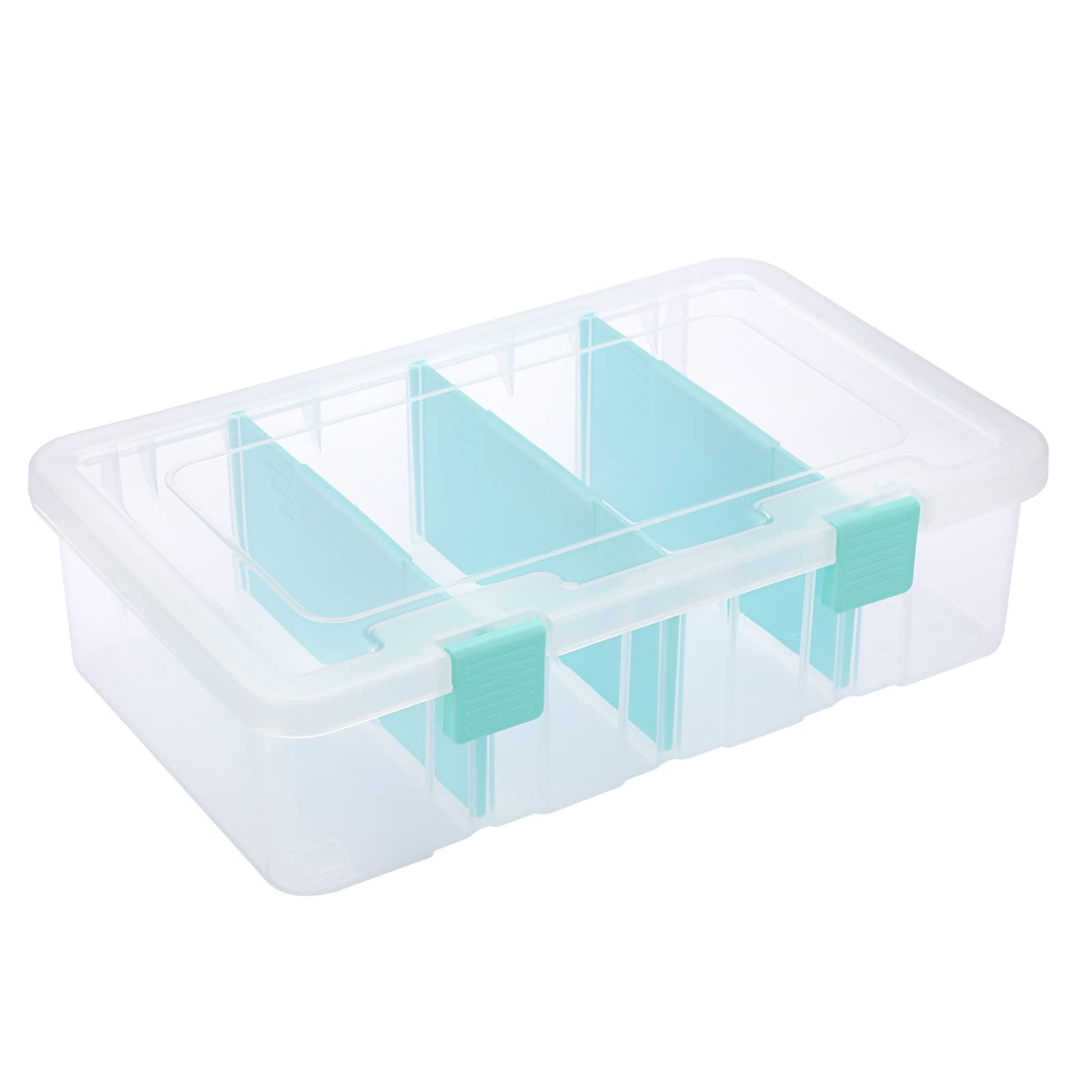 BTSKY Clear Plastic Dividing Storage Box with 4 Compartments Adjustable ...