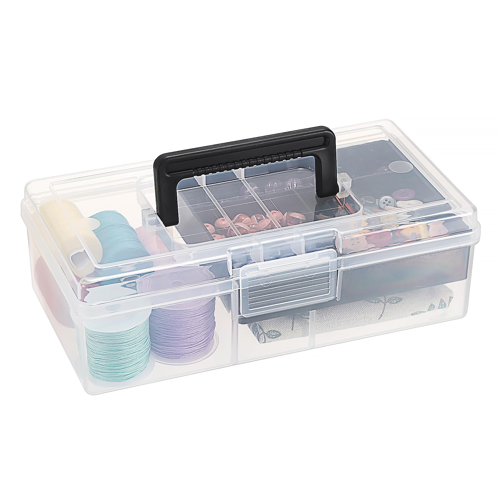 BTSKY Clear Plastic Storage Box with Removable Tray Multipurpose ...