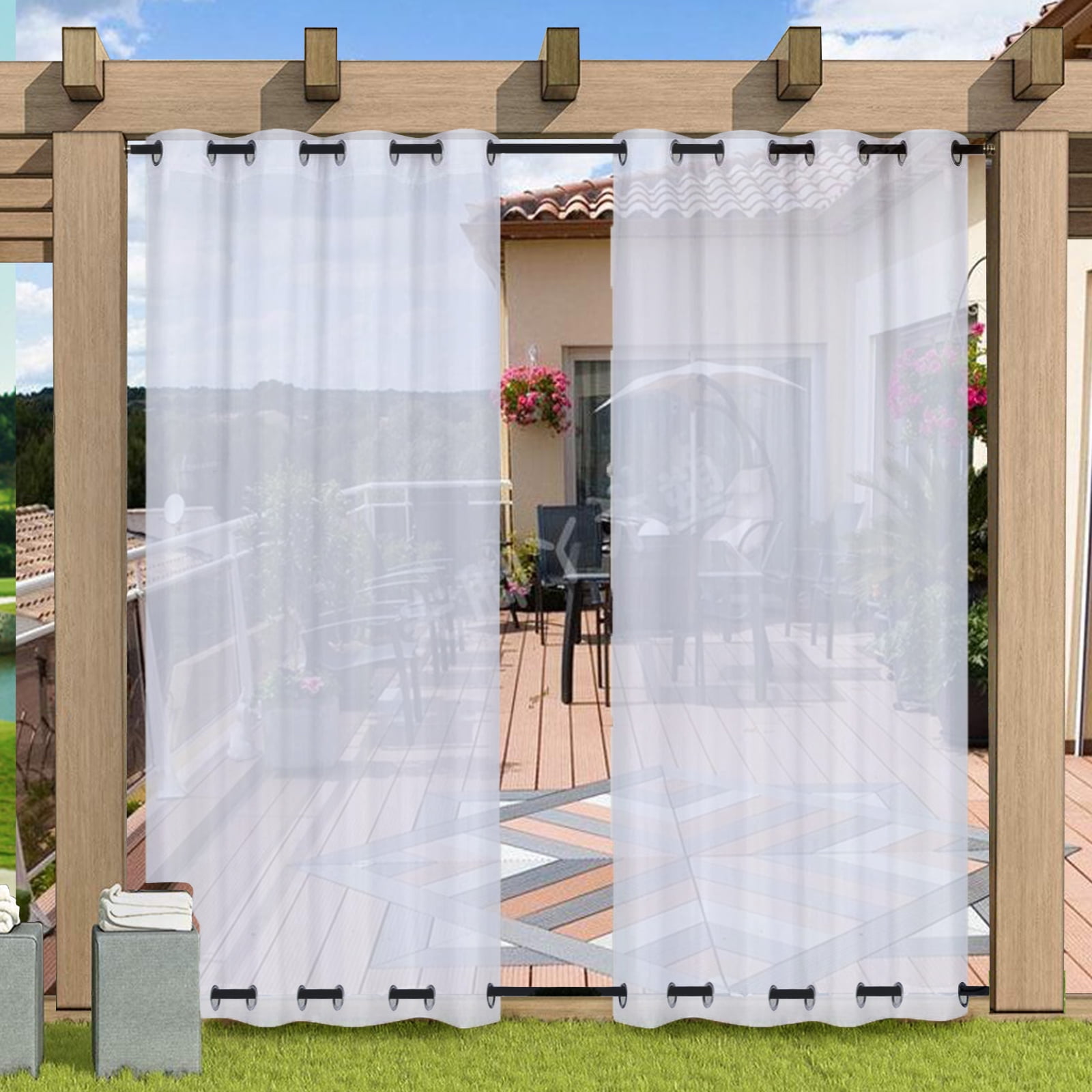 BTTO Outdoor Sheer Windproof & Waterproof Curtain for Patio Porch Yard ...