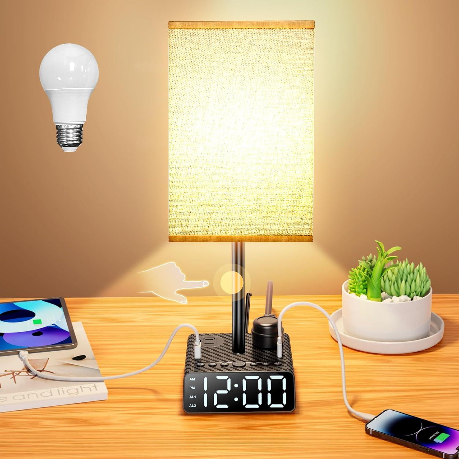 BTU Bedside Table lamp with Alarm Clock - 3 Color Temperatures Bedside ...