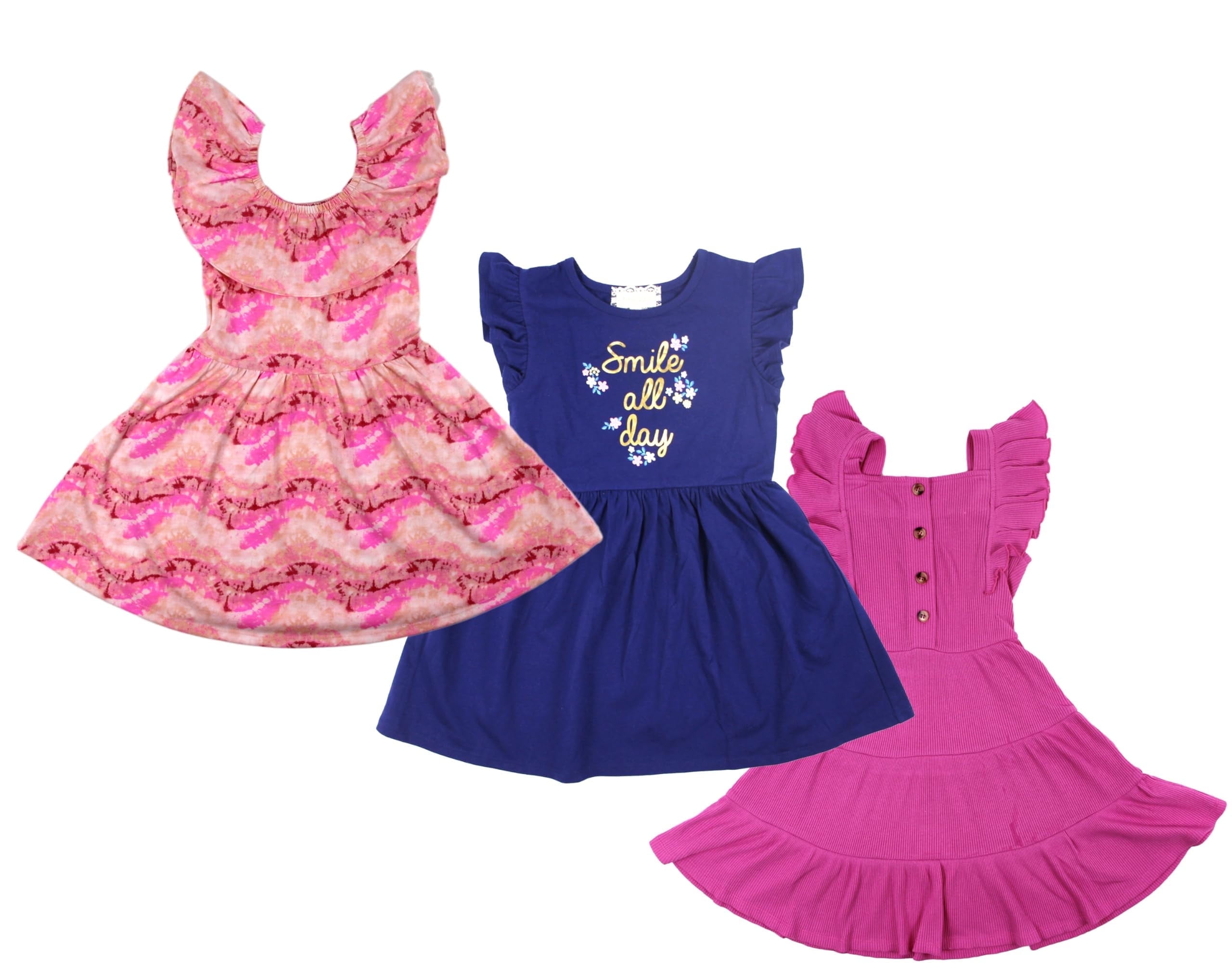 Btween Girls Summer Dress Set 3-Pack Short Sleeve Skater Dresses, Soft ...