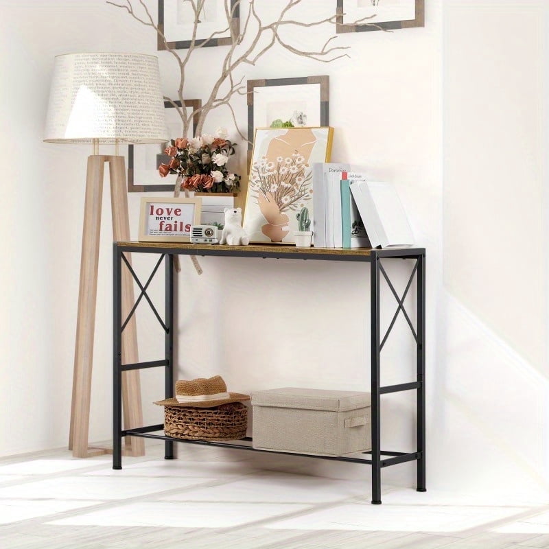 BTY 15 Inch Black Console Table, Slim Entryway Table with Storage Shelf ...