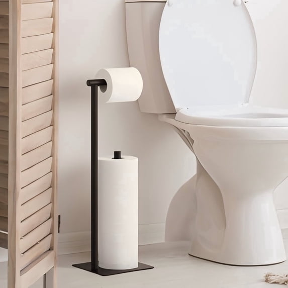 BTY Free Standing Toilet Paper Holder, Metal TP Stand with Reserve ...