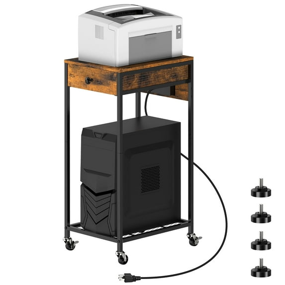 BTY Mobile Printer Stand with Power Outlets & USB Ports, 2-Tier Rolling ...