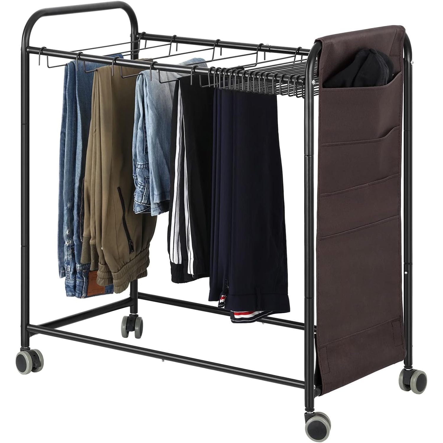 BTY Pants Hangers Rolling Trolley Trousers Rack with 20 Storage Hangers ...