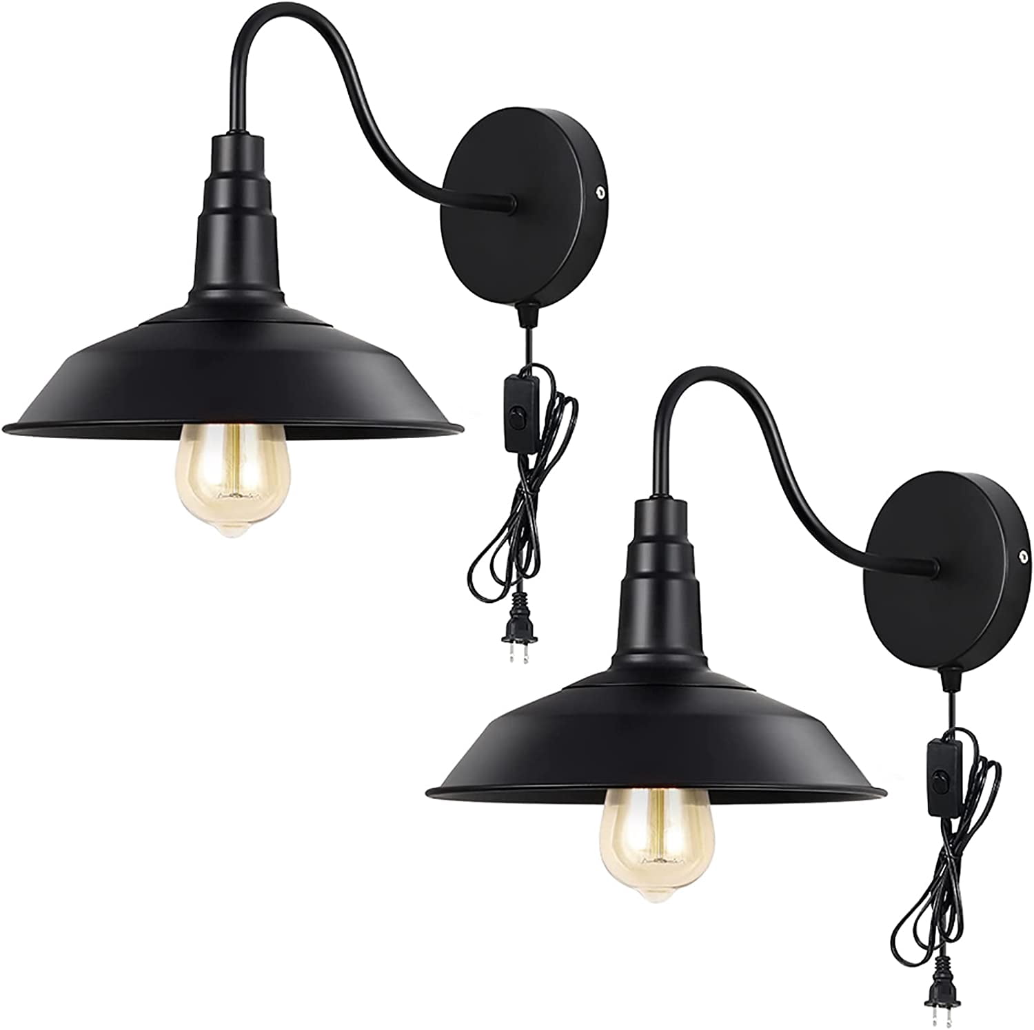 BTY Plug in Wall Sconces Wall Lighting Set of 2 Fixture Indoor Outdoor ...