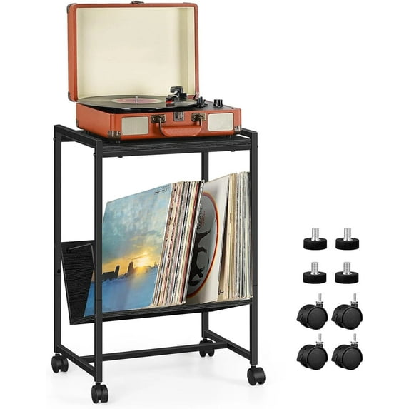 BTY Record Player Stand, 2-Tier Turntable Table with Vinyl Record ...