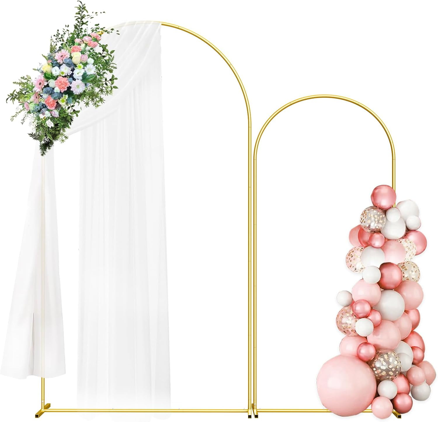 BTY Wedding Arch Backdrop Stand Set of 2 (7.3FT/6FT), Gold Metal Arch ...