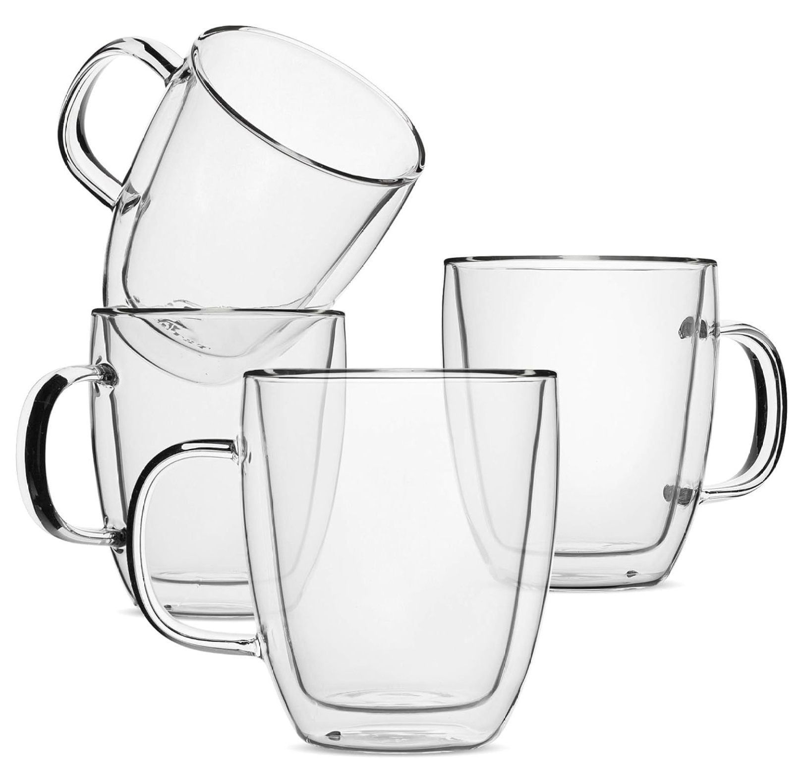 BTaT- Double Wall Glass Coffee Mugs, 16 oz, Set of 4, Double Glass ...
